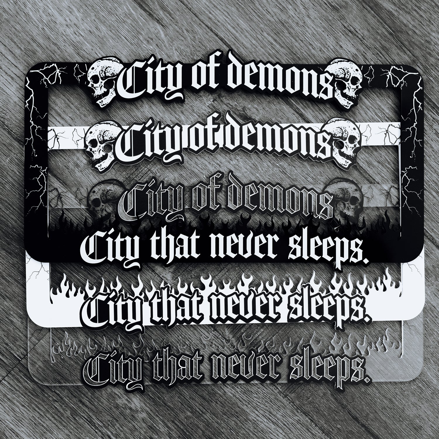 Acrylic License Plate Frame ( Flame on ) – City of Demons